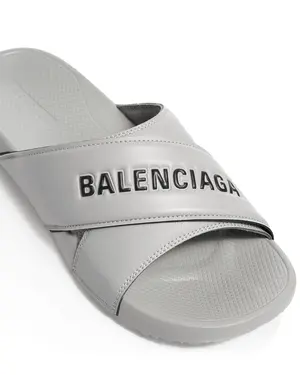Balenciaga Crisscross Logo Slides - Anthracite