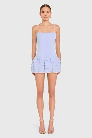 Amanda Uprichard Laureline Romper With Tiered Ruffle Skirt - Arctic