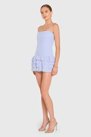 Amanda Uprichard Laureline Romper With Tiered Ruffle Skirt - Arctic