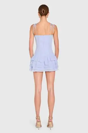 Amanda Uprichard Laureline Romper With Tiered Ruffle Skirt - Arctic