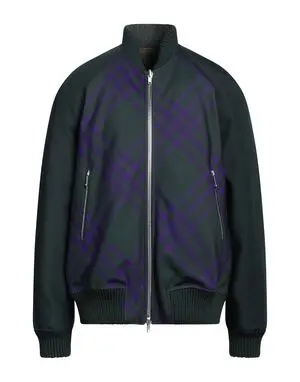 Burberry Bomber Jacket In Polyester And Virgin Wool With Signature Print - Green