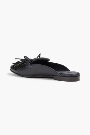 Brunello Cucinelli Bead-embellished Fringed Leather Slippers - Black