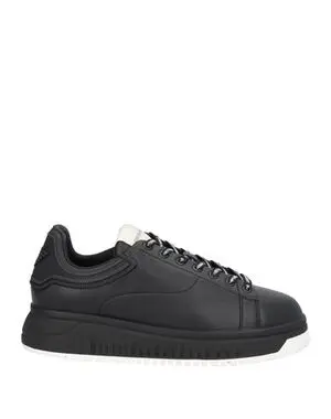 Emporio Armani Soft Leather And Textile Low-top Sneakers - Black