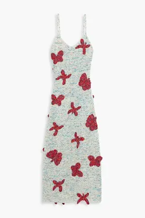 THE ELDER STATESMAN Appliquéd Crocheted Cotton Maxi Dress - Ivory