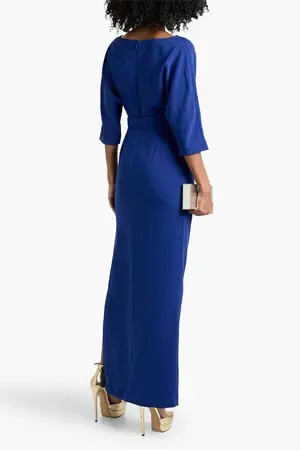 Badgley Mischka Belted Draped Crepe Gown