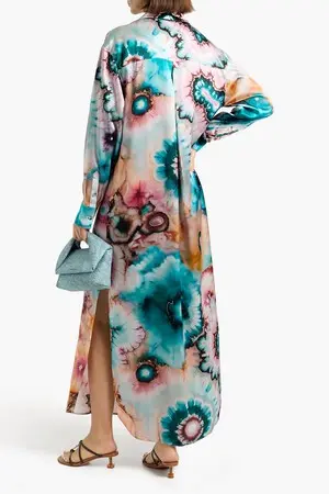 THE ELDER STATESMAN Printed Silk-satin Maxi Shirt Dress