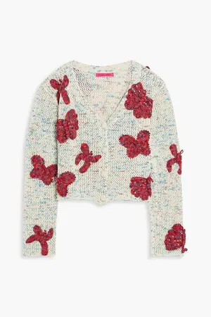 THE ELDER STATESMAN Appliquéd Crocheted Cotton Cardigan - Ivory