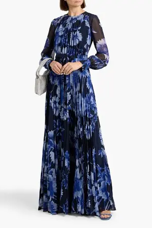 Erdem Floral-print Chiffon Gown - Indigo
