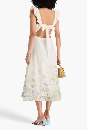 Zimmermann Cutout Floral-print Linen And Silk-blend Midi Dress