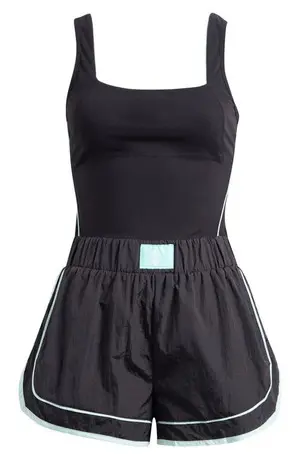 Free People Varsity Blues Mixed Media Romper - Black Combo