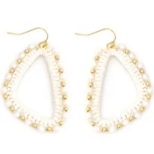 PANACEA Beaded Crochet Drop Earrings - White