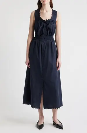 FRAME The Serene Cotton Poplin Dress - Navy