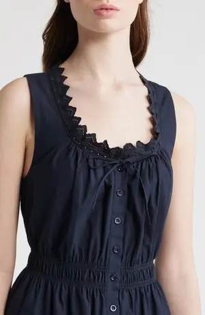 FRAME The Serene Cotton Poplin Dress - Navy