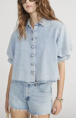 FRAME Billow Sleeve Denim Button-up Shirt - Puffin