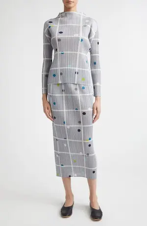 Issey Miyake Crossing Dots Print Pleated Midi Skirt