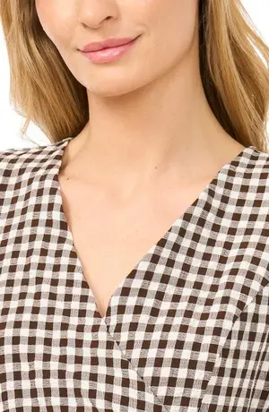 Halogen Gingham Sleeveless Faux Wrap Dress