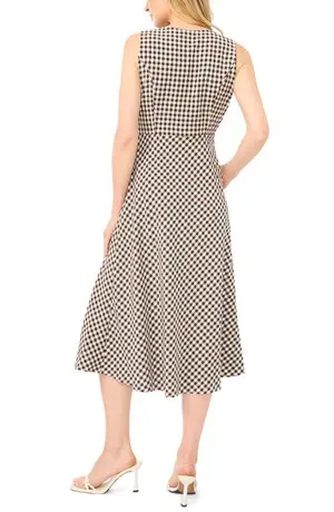 Halogen Gingham Sleeveless Faux Wrap Dress