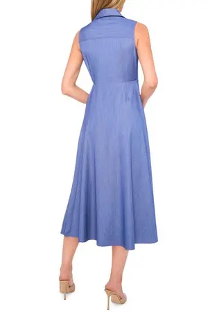 Halogen Pleated Faux Wrap Dress - Indigo