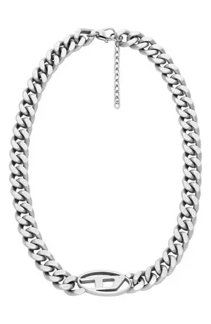 DIESEL® Oval D Logo Chain Choker Necklace - Silver