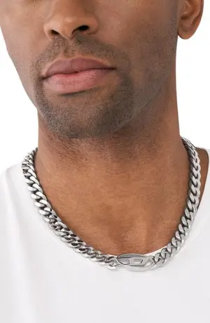DIESEL® Oval D Logo Chain Choker Necklace