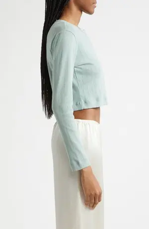 LESET Cotton Pointelle Crop Cardigan - Eucalyptus