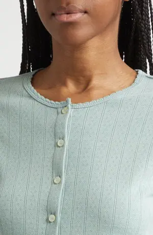 LESET Cotton Pointelle Crop Cardigan - Eucalyptus