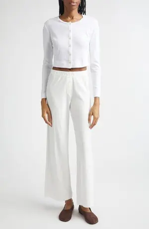 LESET Cotton Pointelle Crop Cardigan - White