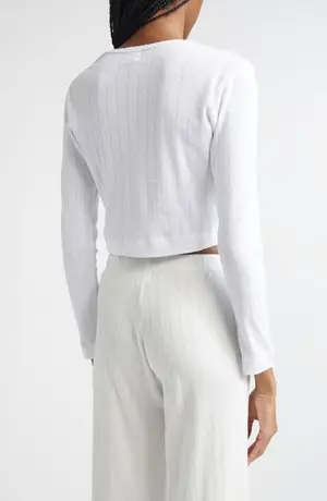 LESET Cotton Pointelle Crop Cardigan - White