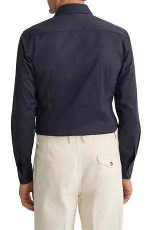 Eton Slim Fit Solid Cotton Twill Dress Shirt - Navy