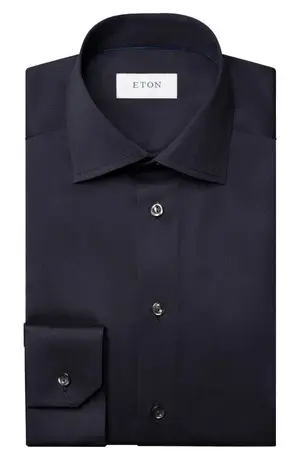 Eton Slim Fit Solid Cotton Twill Dress Shirt - Navy