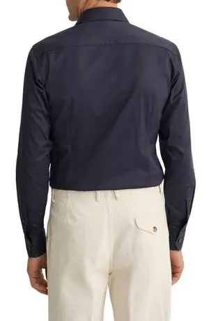 Eton Contemporary Fit Solid Cotton Twill Dress Shirt - Navy