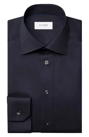 Eton Contemporary Fit Solid Cotton Twill Dress Shirt - Navy