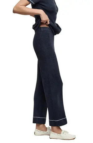 Barefoot Dreams Cozychic Ultra Lite Contrast Stripe Rib Ankle Pants - Indigo-pearl