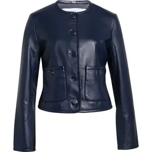 Veronica Beard Andrea Lambskin Leather Jacket - Navy