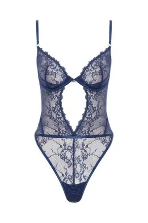 HOUSE OF SILK Charlotte Lace Bodysuit - Navy