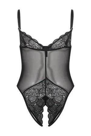 HOUSE OF SILK Béatrice Ouvert Lace Bodysuit - Black