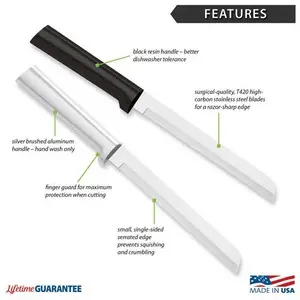 RADA Cutlery 6-inch Bread Knife Stainless Steel Serrated Blade - Black
