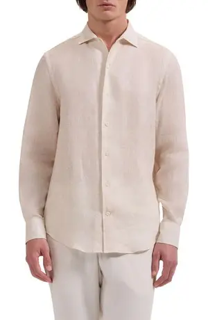 Bugatchi Axel Trim Fit Linen Jacquard Button-up Shirt - Almond