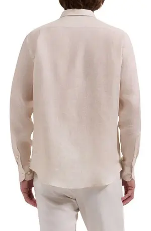 Bugatchi Axel Trim Fit Linen Jacquard Button-up Shirt - Almond