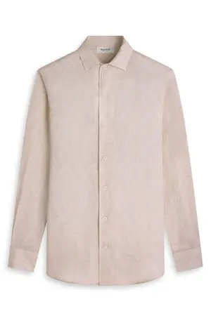 Bugatchi Axel Trim Fit Linen Jacquard Button-up Shirt - Almond