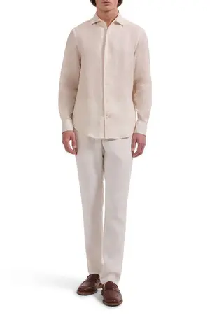 Bugatchi Axel Trim Fit Linen Jacquard Button-up Shirt - Almond