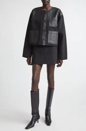 STAND STUDIO Beatrice Leather-trimmed Denim Miniskirt
