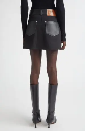 STAND STUDIO Beatrice Leather-trimmed Denim Miniskirt