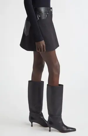 STAND STUDIO Beatrice Leather-trimmed Denim Miniskirt
