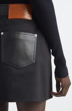 STAND STUDIO Beatrice Leather-trimmed Denim Miniskirt