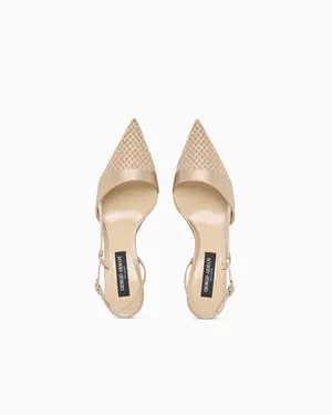 Giorgio Armani Satin And Mesh Court Shoes With Rhinestones - Beige