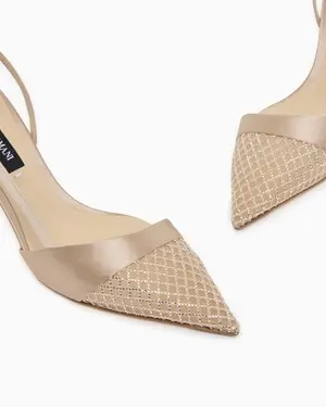 Giorgio Armani Satin And Mesh Court Shoes With Rhinestones - Beige