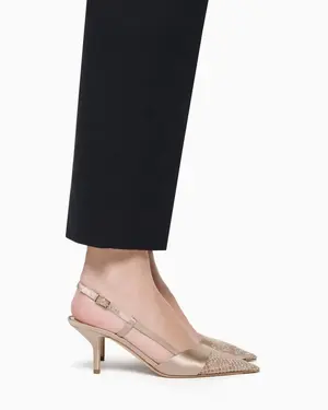 Giorgio Armani Satin And Mesh Court Shoes With Rhinestones - Beige