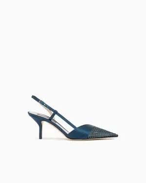 Giorgio Armani Satin And Mesh Court Shoes With Rhinestones - Blue