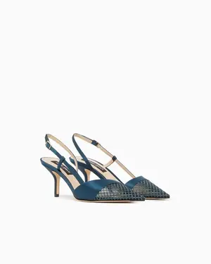 Giorgio Armani Satin And Mesh Court Shoes With Rhinestones - Blue